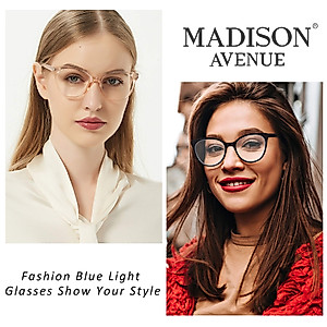 Madison Avenue 2 Pack Blue Light Blocking Glasses Oversized Cat Eye Blue Light Glasses for Women,Spring Hinges Anti Blue Ray Eyesatrain Computer Eyeglasses(Brown/Black)
