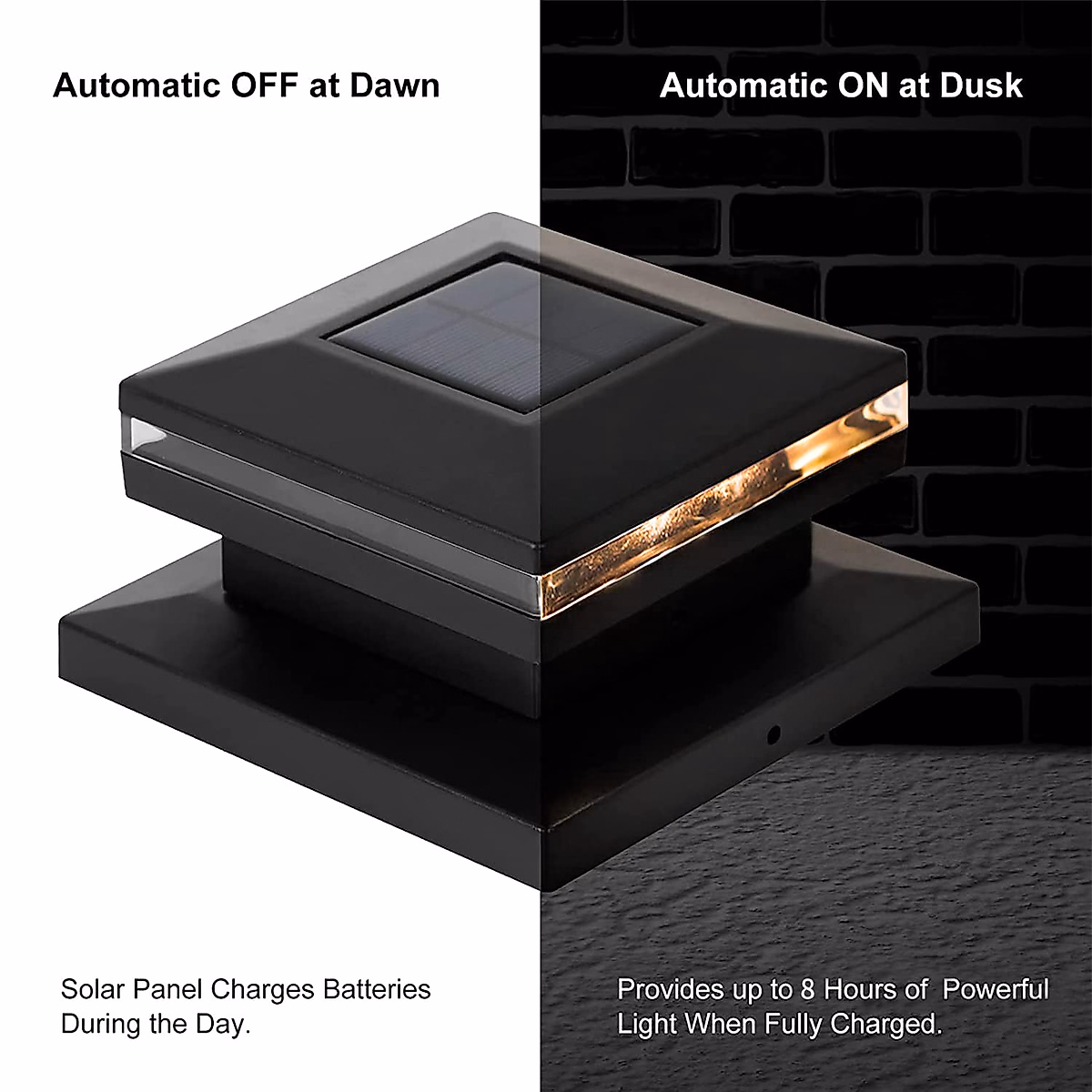 Viewsun 8 Pack Solar Post Lights, Outdoor Fence Post Cap Light Solar Powered Caps for Deck, Patio, Garden Decor, Warm White High Brightness SMD LED Lighting, Lamp Fits for 4x4 or 6x6 Wooden Posts