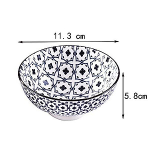 Set of 4 Rice Bowls, 4.5 Inch, Japanese Style Ceramic Rice Bowls, Glazed Tableware of Various Designs, Suitable for Dessert Snacks, Cereal Soup