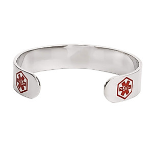LinnaLove Free Engraving Medical alert id cuff bracelets silver identification bangle for women and men
