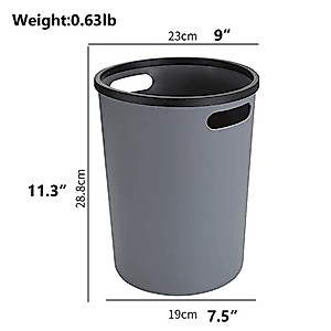 Zhongren 3 Gllon Trash Can Wastebasket Round Plastic Recycling Bin with Handles Garbage Container for Kitchen Office Bathroom Living Room Bedroom Commercial White+Grey-4 Pack