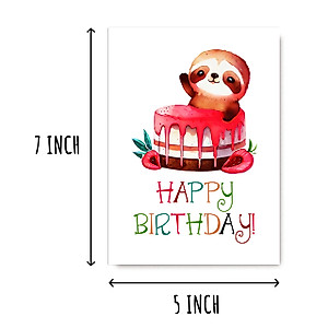 NTVShop Sloth Happy Birthday Card - Sloth Birthday Card - Birthday Card - Sloth Lover Gift - Sloth Cake Card - Cute Birthday Card