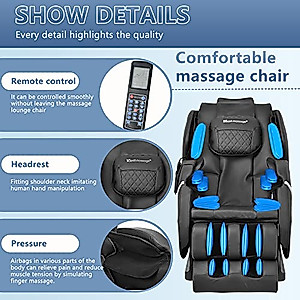 Massage Chair Zero Gravity Full Body Electric Shiatsu Massage Chair Recliner with Foot Rollers Built-in Heat Therapy Air Massage System Stretch Vibrating for Home Office(Black)