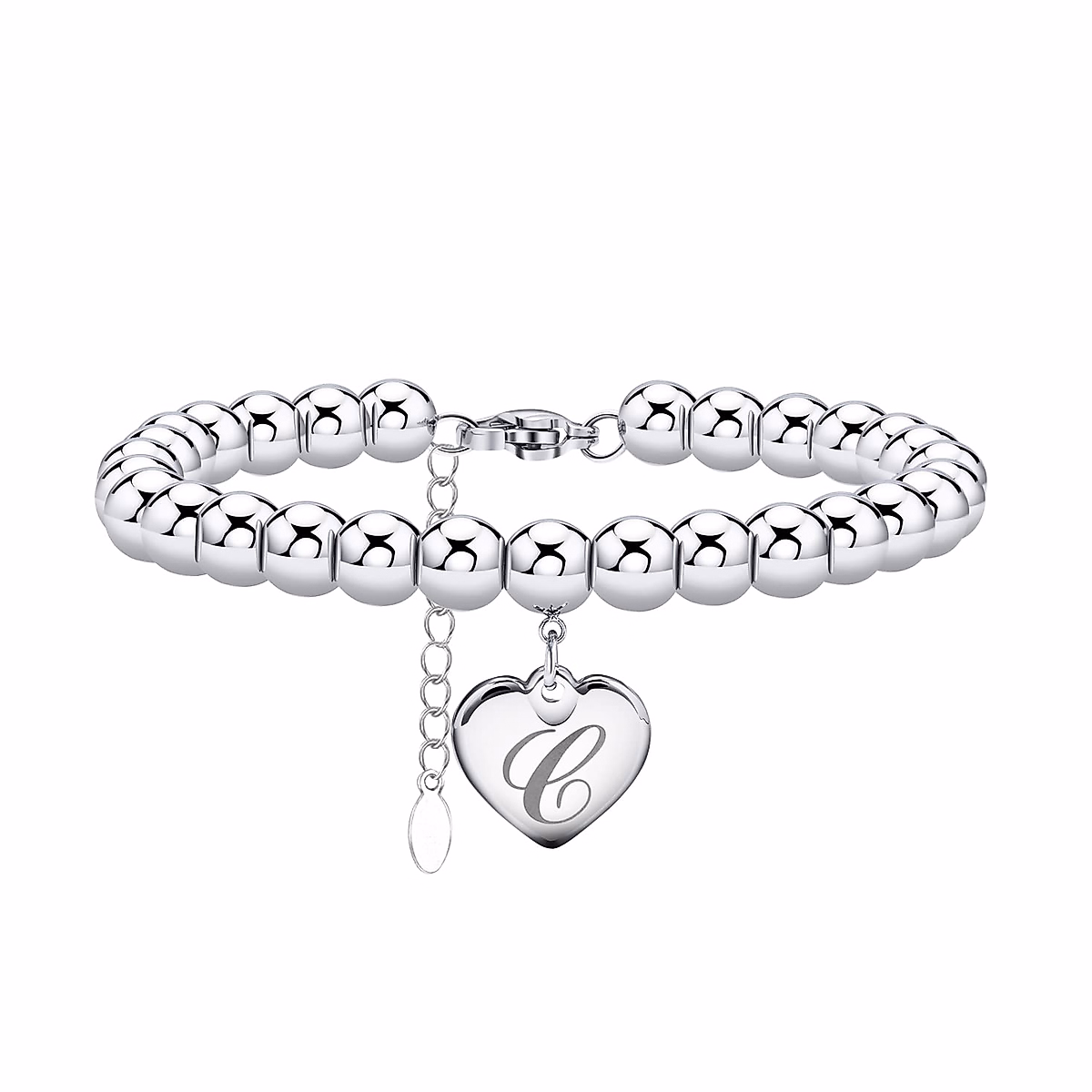 Monily Initial Bracelet for Women Heart Tag Bead Bracelet Letter C Bracelets Birthday Gifts