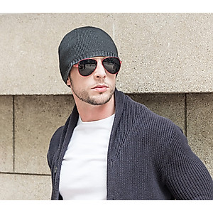 ZLYC Men Fashion Knit Fisherman Beanie Hat Winter Warm Thick Skull Cap (Plain Black)