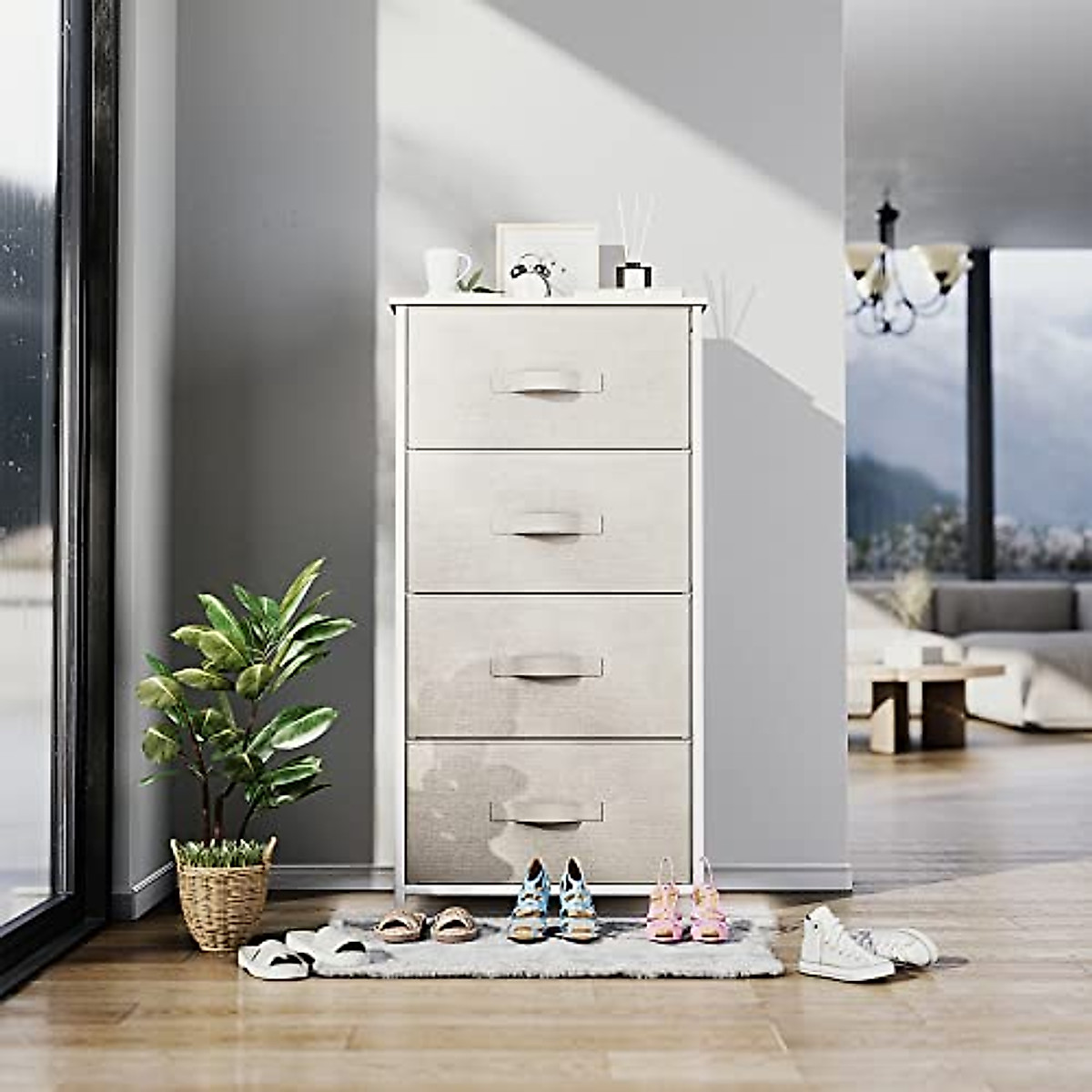 YITAHOME Dresser with 9 Drawers, Organizer Unit, Hallway, Closets & Nursery & Easy Pull Fabric Bins (Cream White) & 4-Drawer Fabric Dresser, Furniture Storage Tower Cabinet(Cream White)
