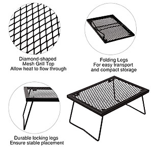 REDCAMP Folding Campfire Grill Heavy Duty Steel Grate, Portable Camp Fire Cooking Racks for Over Fire Pit