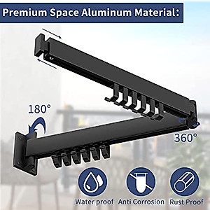 Carmanon Clothes Drying Rack, Wall Mounted Laundry Drying Rack Collapsible Clothing Drying Rack, Folding Drying Rack Retractable Clothes Hanger Rack for Balcony, Patio, Mudroom, Bedroom