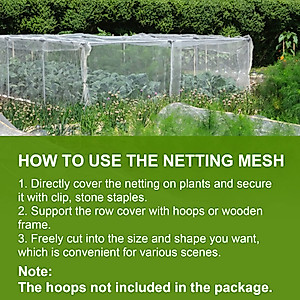 Garden Netting, Cookmaster 10x33FT Plant Covers, Ultra Fine Mesh Protection Netting for Vegetable Plants Fruits Shrubs Flowers Tree Crops, Greenhouse Row Cover Raised Bed Barrier Screen Net