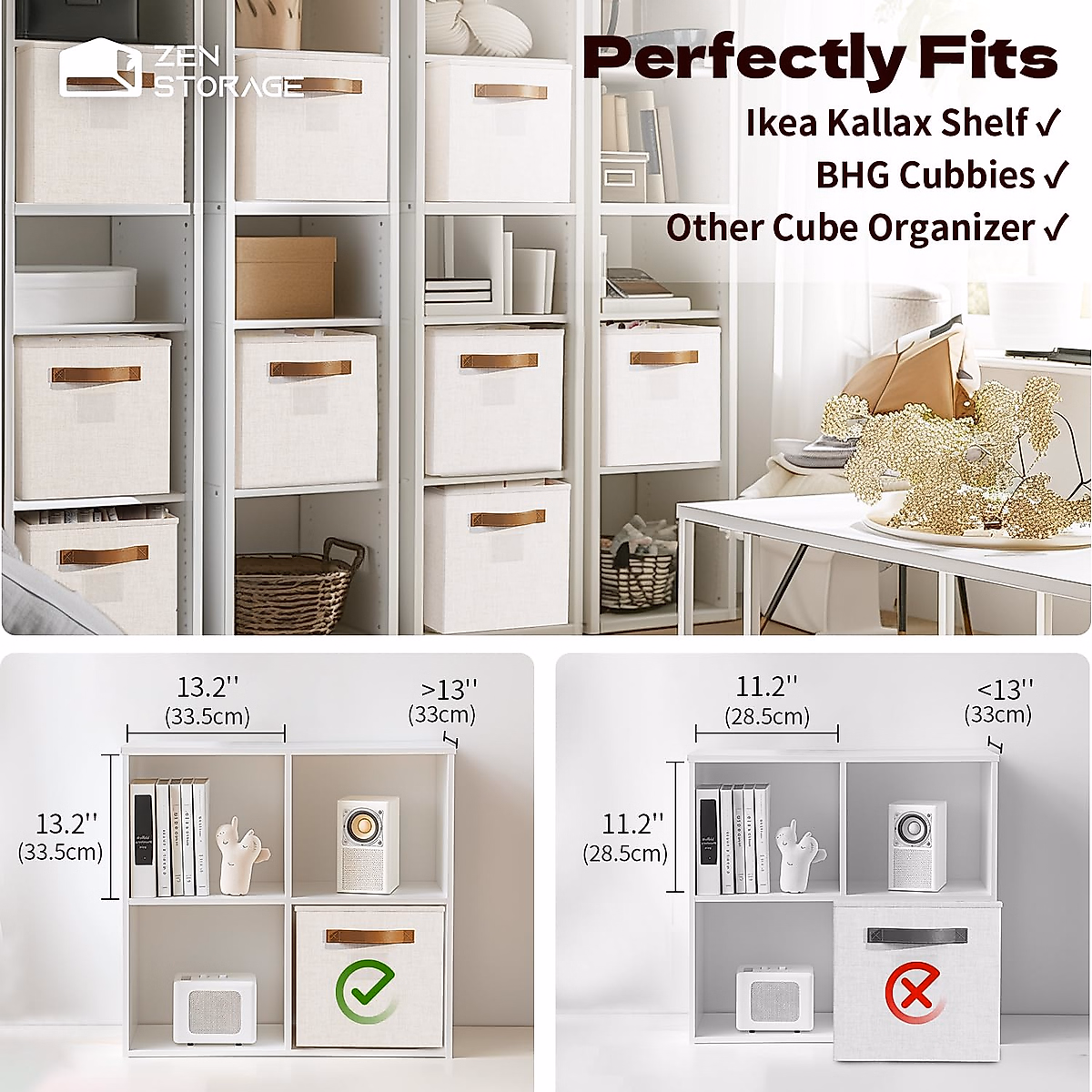 13"x13" Cube Boxes, Cube Storage Bins with Handles for Closet,Foldable Linen Storage Bins with Handles for Clothes, Yarns, Towels, Blankets,Toys, Beige, 4 Pack