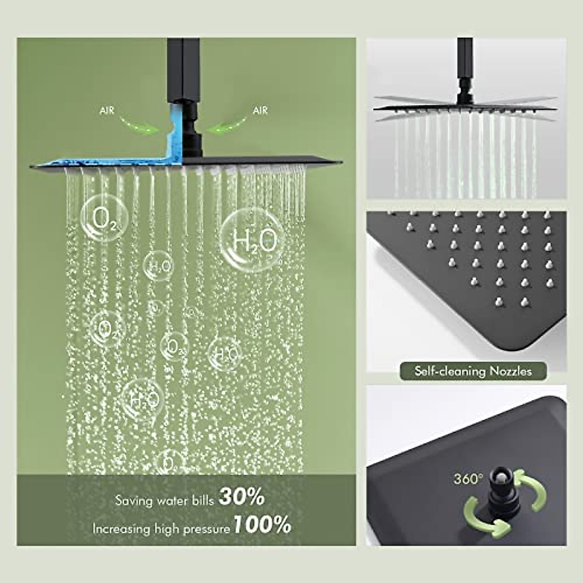 Bostingner Black Shower System with Body Spray Jets 10 Inch Rainfall Shower Ceiling Mounted Full Body Shower System Contain Rough-in Shower Valve, Matte Black