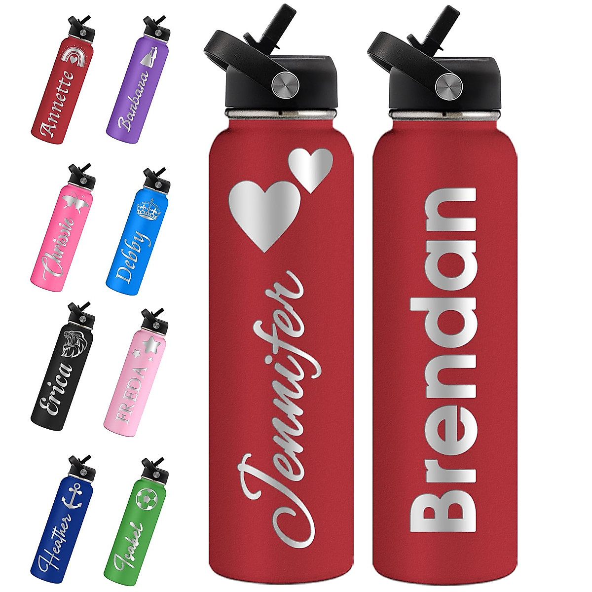 Personalized Water Bottles with Straw Lid 24/32/40oz Custom Engraved Name Logo Stainless Steel Insulated Bottle Customized Gift for School Sport Gym Work