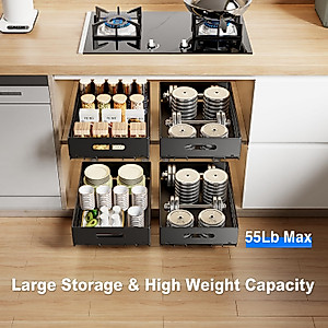 MUSTORN 2 Pack Pull Out Cabinet Organizer, Slide Out Drawers for Cabinets Peel and Stick Pull Out Drawers Heavy Duty Pull Out Shelves for Kitchen,Cupboard,Pantry,Bathroom (16.5"D*11.8"W*3.94"H-Black)