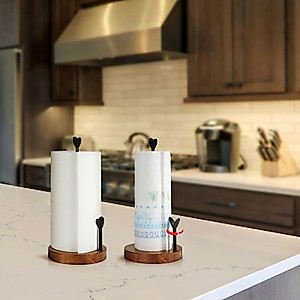 TJ.MOREE Farmhouse Paper Towel Holder Countertop, Wood Paper Towel Holder Stand, Easy One-Handed Tear Rustic Paper Towel Holder for Kitchen Dining Table Home Decor