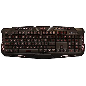 Elink - 104 Key USB Gaming Keyboard, 5 Feet Cable, Blue, Red or Purple Backlight