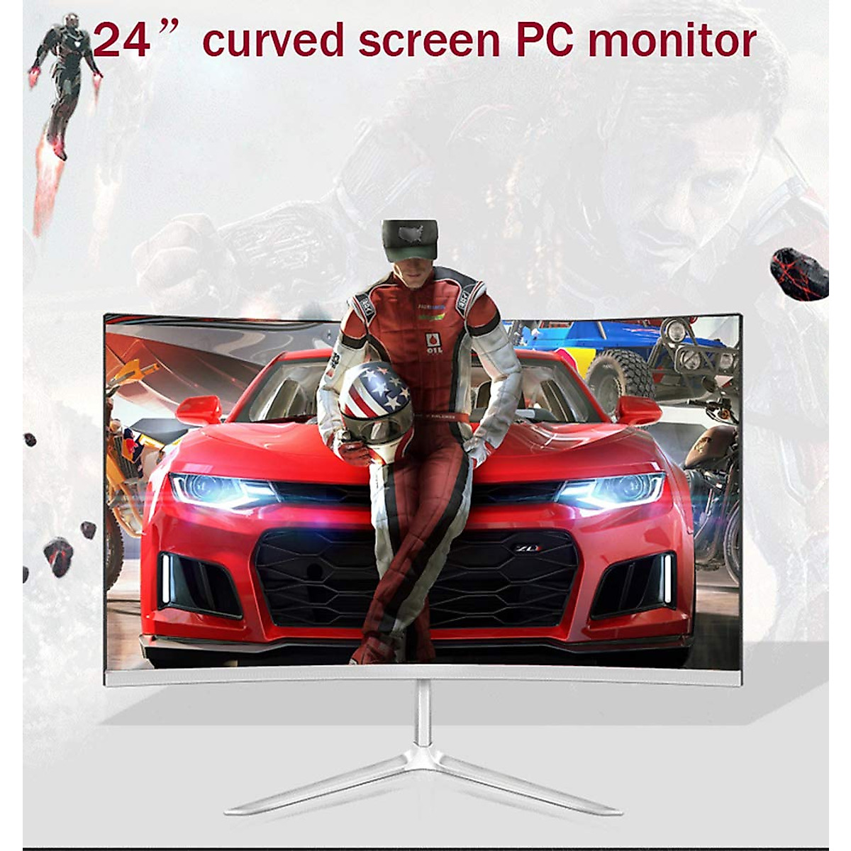 N / A NFJ024 24 Inch Gaming Monitor for Esports, IPS Curved Screen 1920 * 1080P Frameless 144Hz Refresh Rate 1Ms (HDMI VGA Interface) Low Blue Light Mode, for Home and Office, White