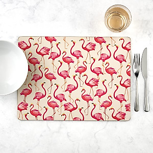 Pimpernel Sara Miller London Flamingo Collection Placemats | Set of 4 | Heat Resistant Mats | Cork-Backed Board | Hard Placemat Set for Dining Table | Measures 15.7” x 11.7”