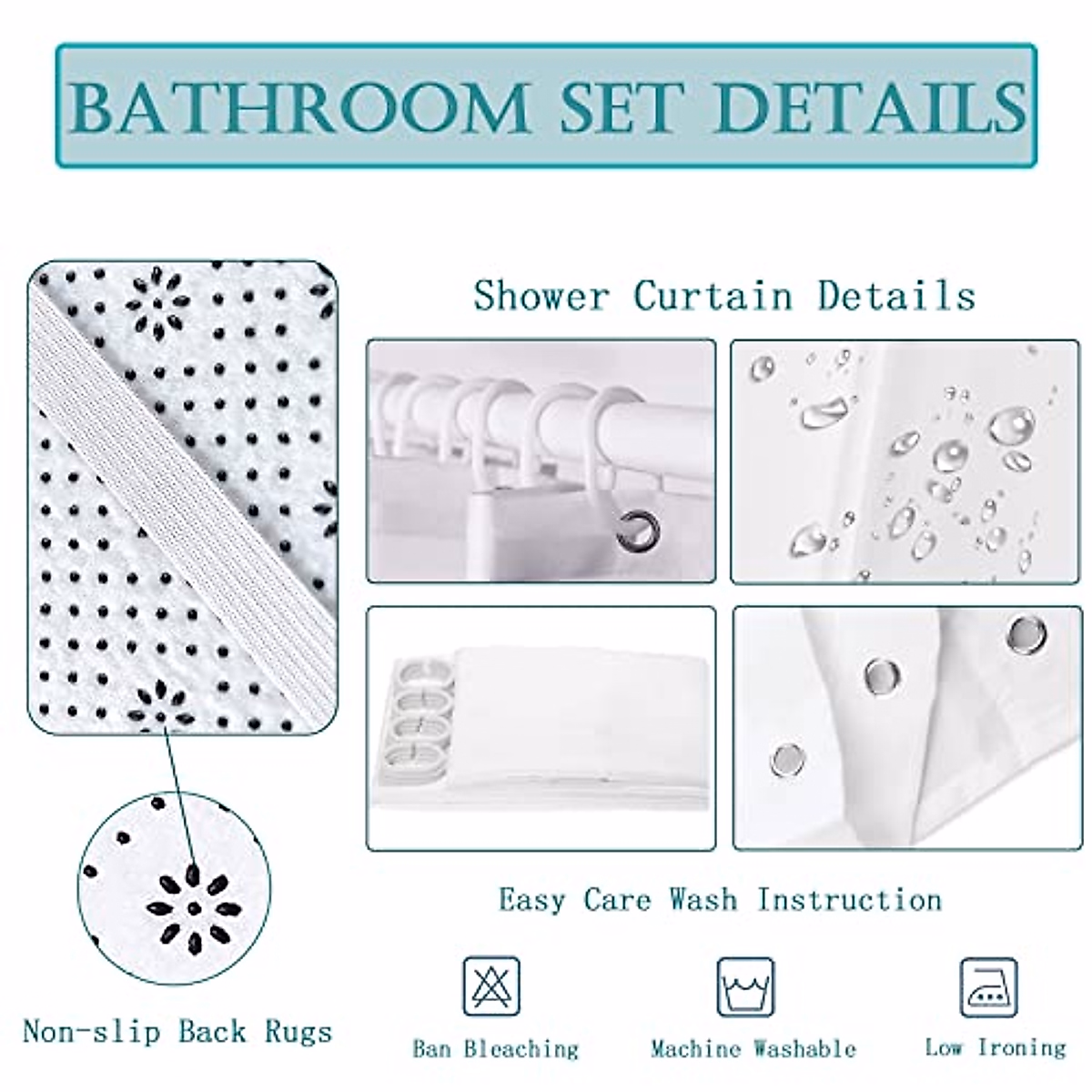 Posienr Colorful Owl Shower Curtain Sets Bath Mat 4 Pcs Decor Bathroom Cute Cartoon Animals Contour Mat Toilet Lid Cover U Shaped Non-Slip Rug Fabric Waterproof Polyester with 12 Hooks