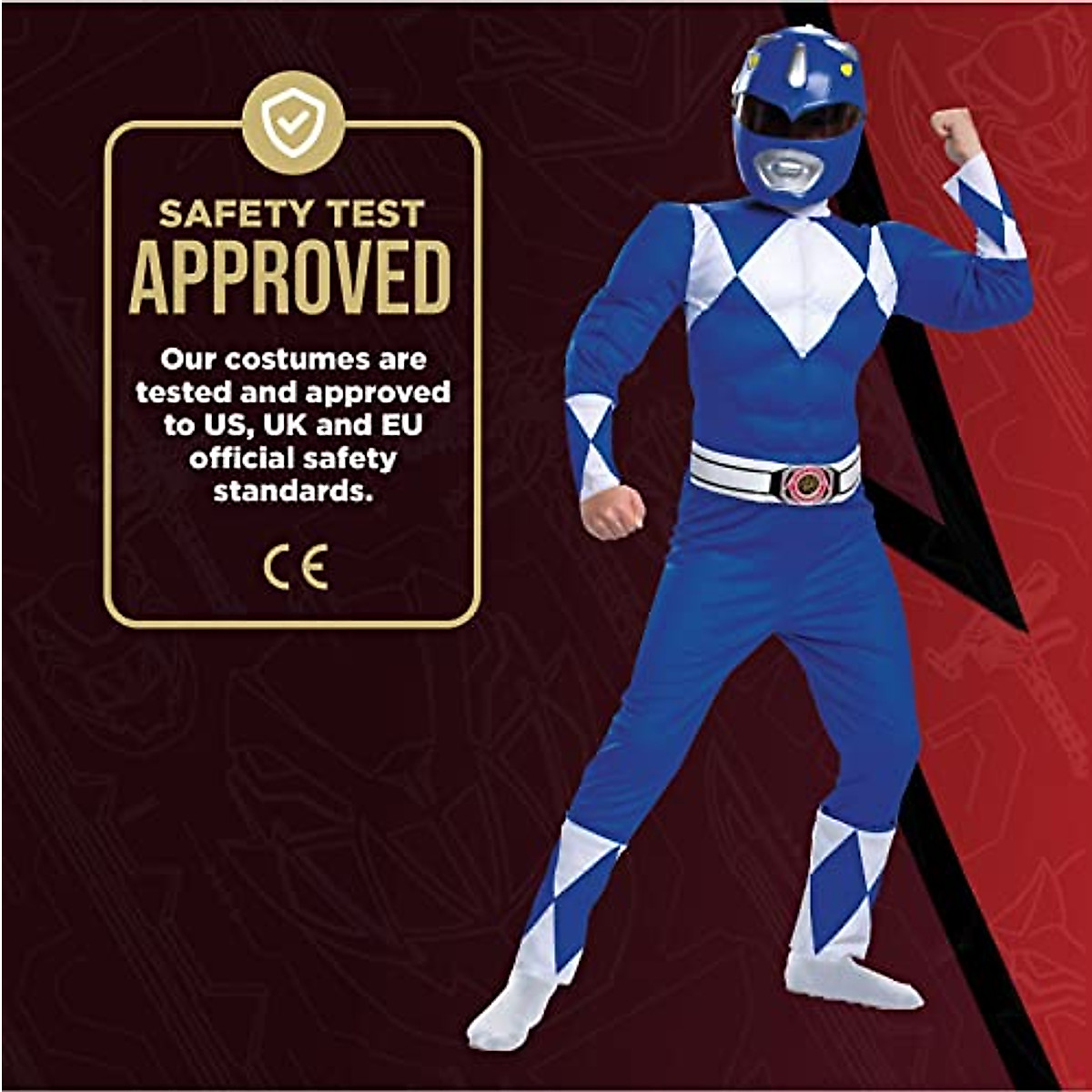 Blue Power Ranger Costume, Kids Size Beast Morphers Muscle Padded Character Jumpsuit and Mask, Classic Child Size Medium (7-8)