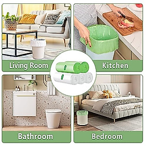 Qunbive 4 Gallon Trash Bag, Leakproof Small Garbage Bags, Biodegradable Trash Bags, Sturdy Mini Small Trash Bags for Bathroom Office Kitchen (White/Green 100 Count)