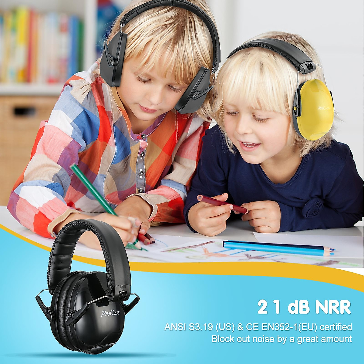 ProCase Kids Ear Protection, 21NRR Noise Cancelling Headphones for Kids Hearing Protection Safety Earmuffs for Autism, Sport Games, Concerts, Fireworks -Black