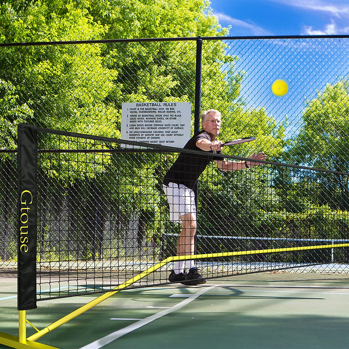 Portable Pickleball Net Outdoor, 22 FT Pickleball Net Regulation Size with Carrying Bag, Pickleball Nets System with Interlocking Metal Frame and Strong PE Net for Driveway