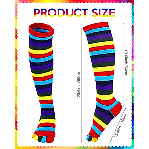 Zhanmai Rainbow Thigh High 5 Toe Socks, 4 Pairs, Cotton, Breathable, Women's, One Size, Striped, Leg Warmers, Fun, Party, Casual