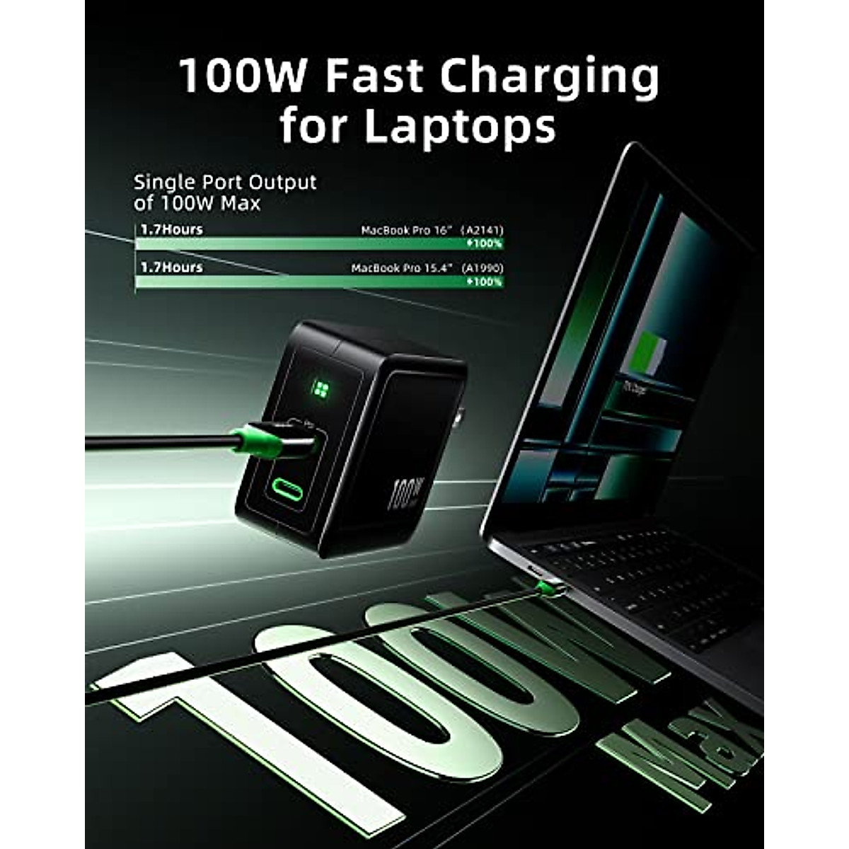 100W Fast Charger, MOKiN GaN+ Dual Port MacBook Pro Charger with Foldable Plug for iPad Pro, iPhone 15/14, Samsung Galaxy, XPS 13, Latitude, Inspiron 14/16, Envy, Chromebook, Spectre, EliteBook.