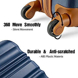 LONG VACATION Luggage Sets 20 IN Carry on Suitcase ABS Handshell Luggage 3 Piece Set with TSA Lock Spinner Wheels (NAVY, 20-Inch)