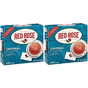 Red Rose Original Full Flavored Black Tea Specially Blended Strong Black Tea with 100 Tea Bags Per Box (Pack of 2) Contains Caffeine Brew Hot/Cold Original Black Tea