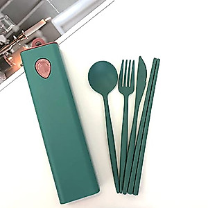 OURASHERO 4pcs Creative Plastic Tableware Set Light & Durable Cutlery Set Reusable Chopsticks Spoon Knife and Fork for Kids Adult Household Picnics Travel Gift with Storage Box