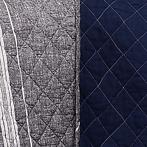 Lush Decor Marlton Stripe Quilt | Reversible Pattern 3 Piece Bedding Set - King - Gray