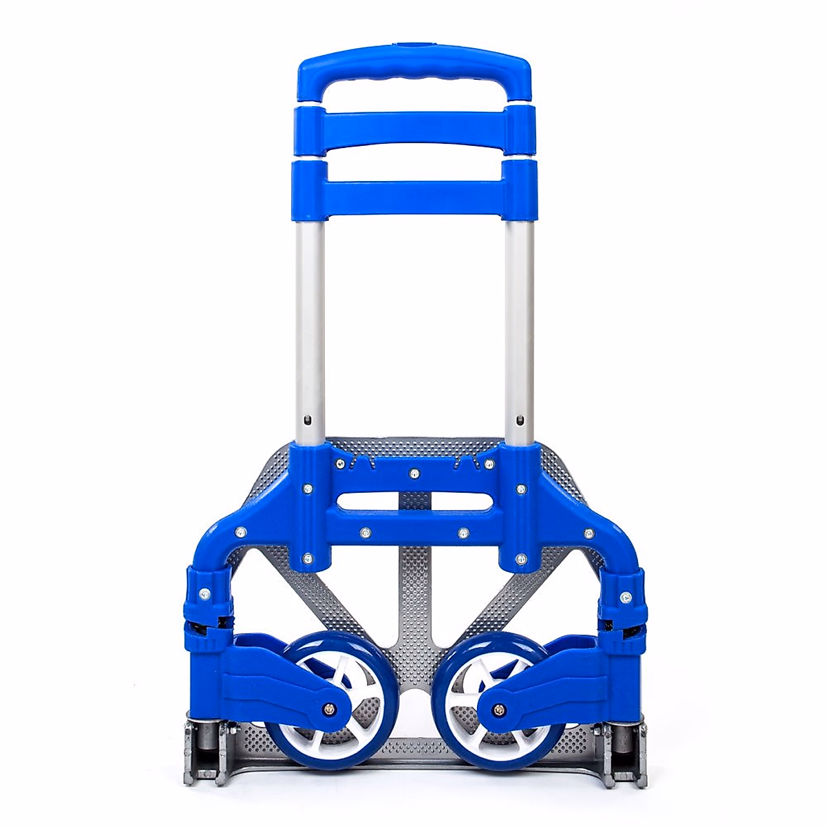 Kcelarec Portable Folding Hand Truck Aluminium Luggage Trolley Cart and Dolly 165 lbs Capacity with Bungee Cord, Telescoping Handle, PVC Wheels Double Bearings for Travel Office Auto Moving (Blue)