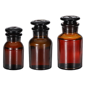 PATIKIL Reagent Media Bottle, 30/60/125ml Glass Wide Mouth Reagent Media Storage Bottle with Glass Ground Stopper for Lab Water Reagent Liquids, Chemistry, Science, Vase, Perfume, Amber