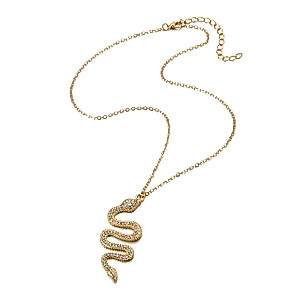 Balirek Snake Earring & Necklace 14K Gold Plated Dangle Earrings Personalized Punk Animal Hypoallergenic Fashion Rhinestone Ear Jewelry Set for Women