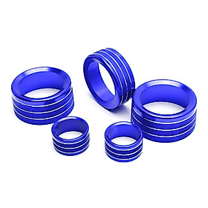 iJDMTOY 5pc-Set Blue Aluminum Air Conditioner Stereo Volume/Tune 2WD/4WD Switch Turner Ring Covers Compatible with 2017-2021 Toyota Tundra w/ 2-AC Center Console