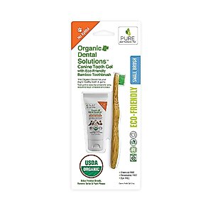 Pure and Natural Pet Organic Dental Solutions USDA Certified Organic Large Kit (.8 oz Canine Tooth Gel with Eco-Friendly Bamboo Toothbrush).