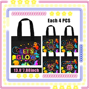 BANBALLON 20 PCS Neon Party Favor Bags Glow Birthday Party Supplies Glow in the Dark Party Favor Bags Glowing with Me Goodie Bags for Neon Theme Birthday Party Let's Glow Party Supplies