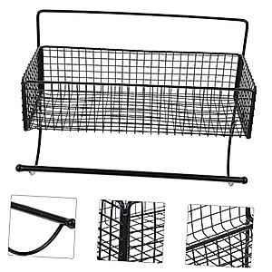 GOOHOCHY 1 Set Towel Rack Electric Cord Holder Multi-Function Storage Shelf Wall Mount Baskets for Shelves Kitchen Bathroom Organizer Wall Punch- Shelf Hanger Holder Carbon Steel Black