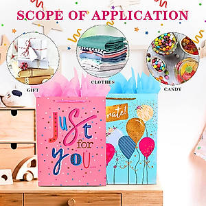 Gift Bag Large Gift Bags Set,12.5"Birthday Gift Bag for Girls Women,2 Pack Paper Gift Bags with Tissue Paper,Variety Green Pink Gift Bag Present Bags Big Gift Bag Birthday Bags with Handle,Gift Wrap Bags for Birthday Patry,Anniversary,Wedding,Valentine's