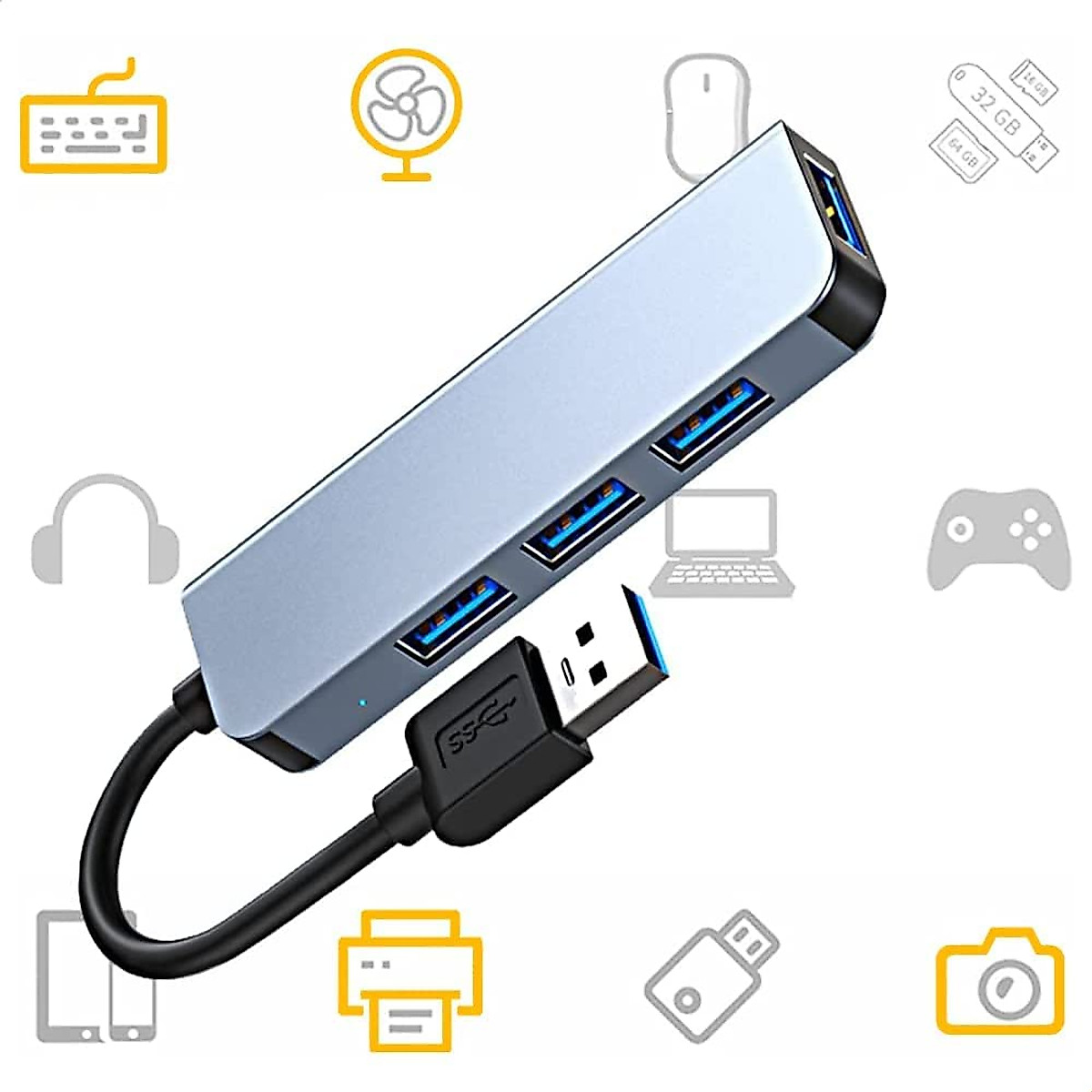 USB Hub, HILZO 4 Port Multiple USB Hub, USB 3.0, USB 2.0 Hub, Slim Portable USB Splitter, Office Accessories, Compatible with Surface, XPS, Dell, HP, Laptop, Desktop, PC, MacBook Pro Air, iMac, More