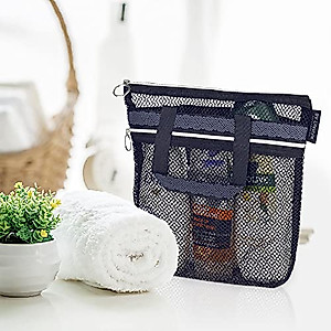 Mesh Shower Caddy 10.2x9.9'' Quick Dry Shower Bag with Zipper & 2 Pockets. Portable Shower Tote, Ideal for Gym, Travel, Camp, Beach, for Sunscreen, or as part of College Essentials (Black)