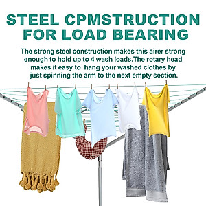 ISXACFF Rotary Outdoor Umbrella Drying Rack Umbrella Clothesline Rotary Dryers Clothes Line 4 Arms Height Adjustable Foldable Retracting 12 Lines with 165ft Clothesline