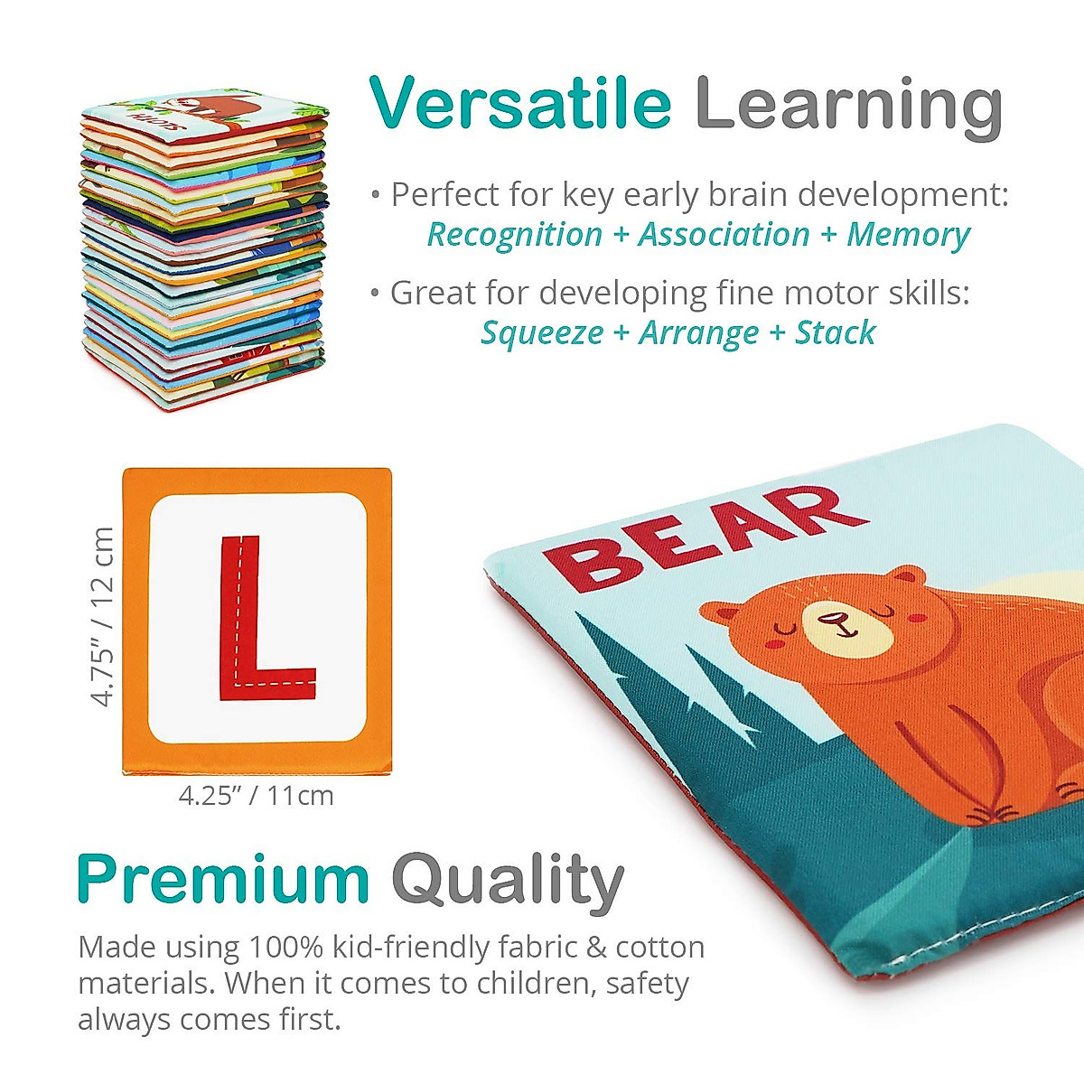 Urban Kiddy Early Learning Bundle | Baby's My First Family Album, Soft Alphabet Flash Cards, Photo Cloth Book and Animal Cloth Cards Gift Set for Infants Toddler & Kids