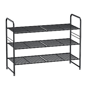 GEORIS 3 Tier Shoe Rack for Closet, Stackable & Adjustable 32" L Shoe Storage Organizer Sturdy, All Metal, Black