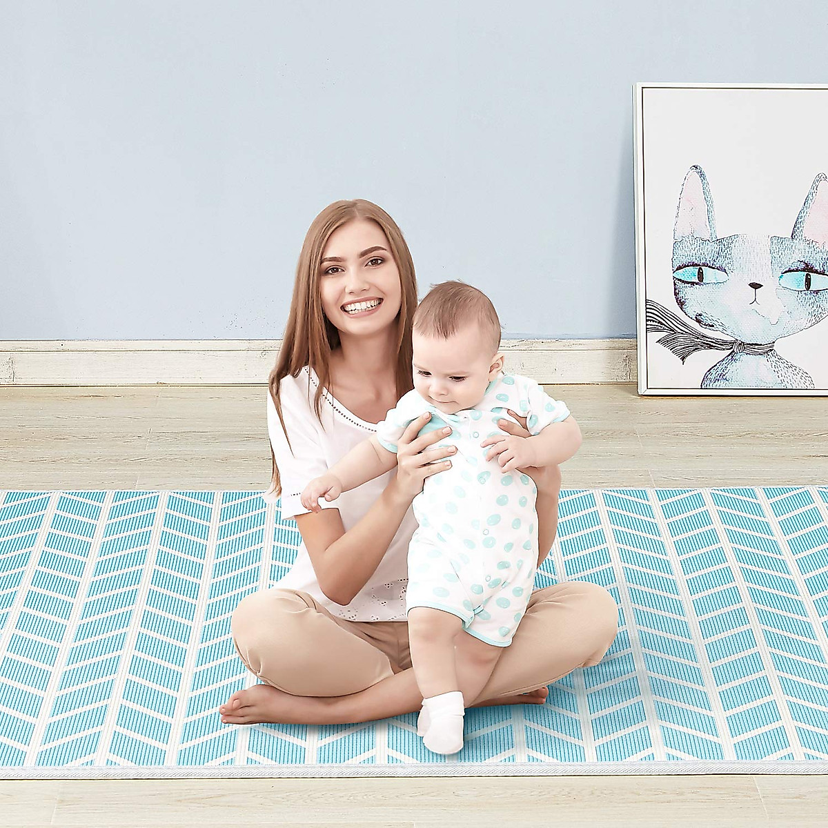Angelbliss Play Mats for Babies - Haute Collection - Play Mat for Infants – Non-Toxic Baby Rug – Cushioned Baby Mat Waterproof Playmat – Reversible Double-Sided Kindergarten Mat (Medium - Blue)