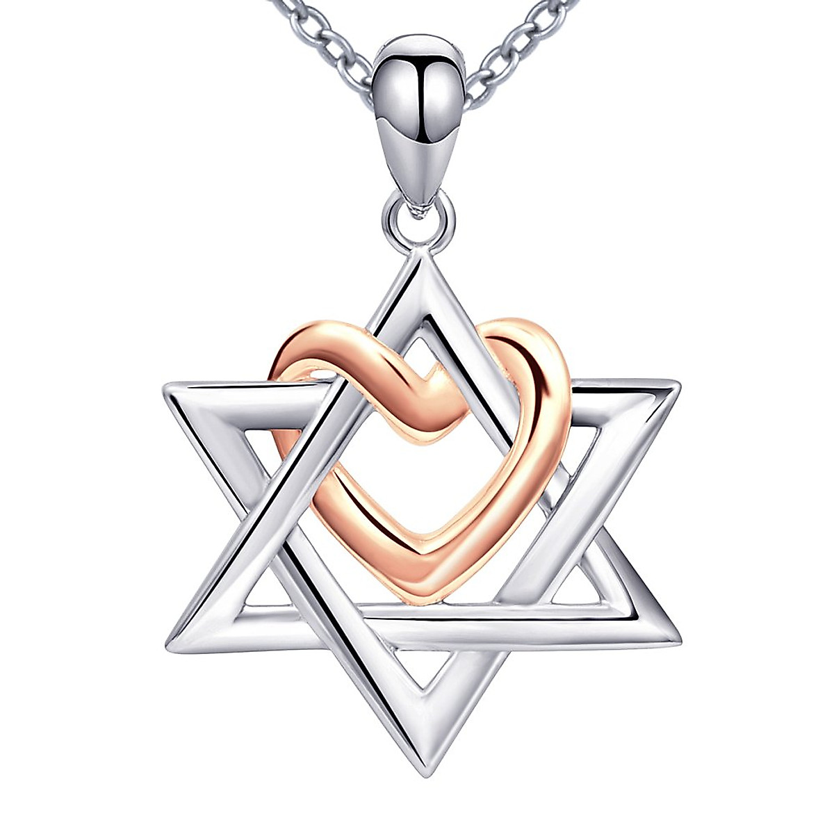 APOTIE Silver Star of David pendant with Rose Gold Heart Necklace Mother Day Jewelry Gift for Mom Women (Rose Gold Heart Star of David Necklace)