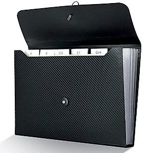 7 Pocket Expanding File Folder with Tab Inserts, Accordian File Organizer Document Receipt Organizer, Accordion Folder File Keeper A4 Letter Size, for School Home Office, Black