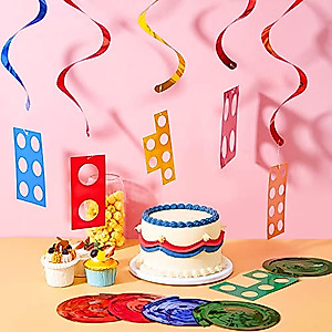 Hoteam 30 Pcs Building Blocks Party Favors Building Blocks Hanging Swirl Decoration Building Theme Hanging Swirls, 16 Building Block Cutouts with Single Hanging Swirls and 14 Double Hanging Swirls