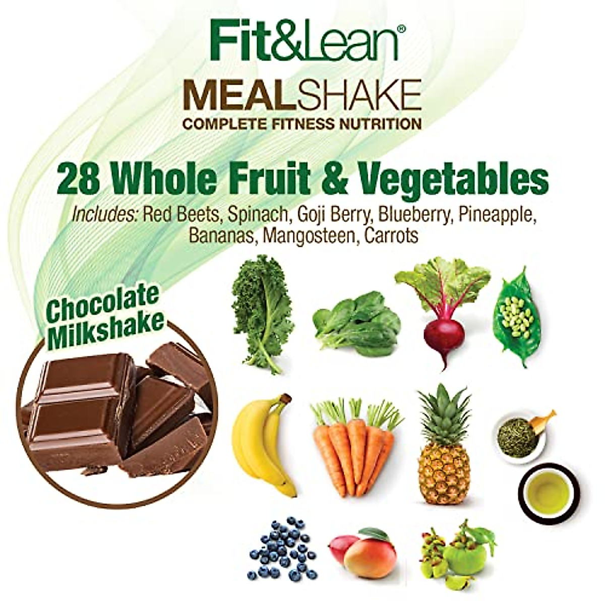 Fit & Lean Meal Shake Meal Replacement with Protein, Fiber, Probiotics and Organic Fruits & Vegetables, Cookies and Cream, 1lb, 10 Servings Per Container